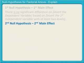 Null hypothesis for a Factorial ANOVA | PPTX