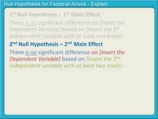 Null hypothesis for a Factorial ANOVA | PPTX