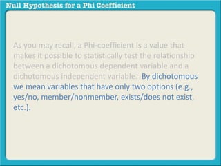 Null hypothesis for phi-coefficient | PPTX