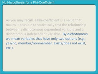 Null hypothesis for phi-coefficient | PPT