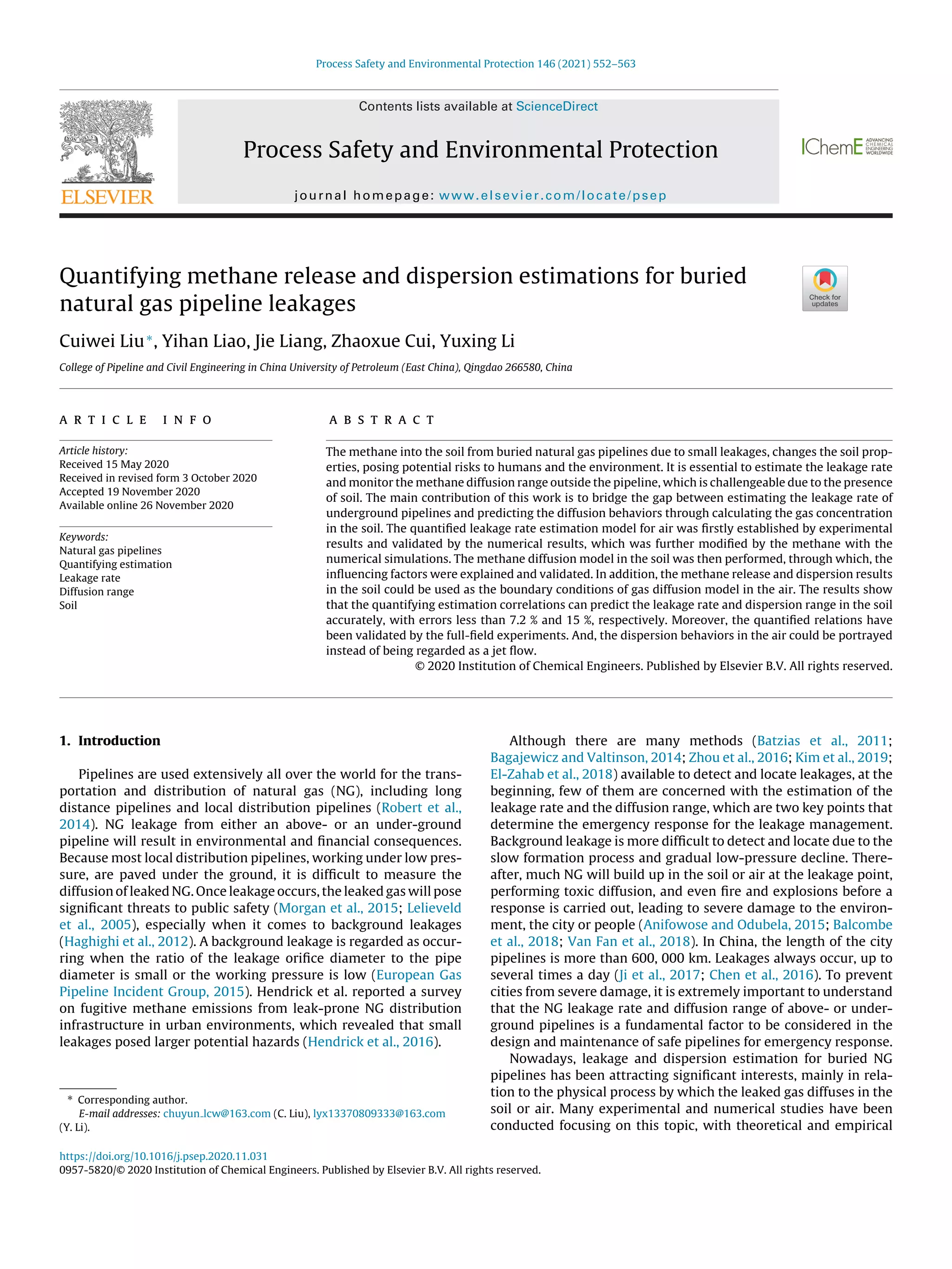 Buried Natural Gas Pipe Line Leakage – Quantifying Methane Release and ...