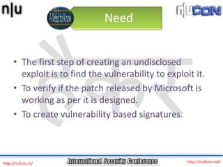 Reversing Microsoft patches to reveal vulnerable code | PPT