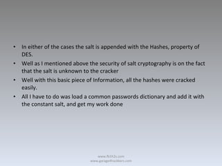 Salt Cryptography & Cracking Salted Hashes by fb1h2s | PPT