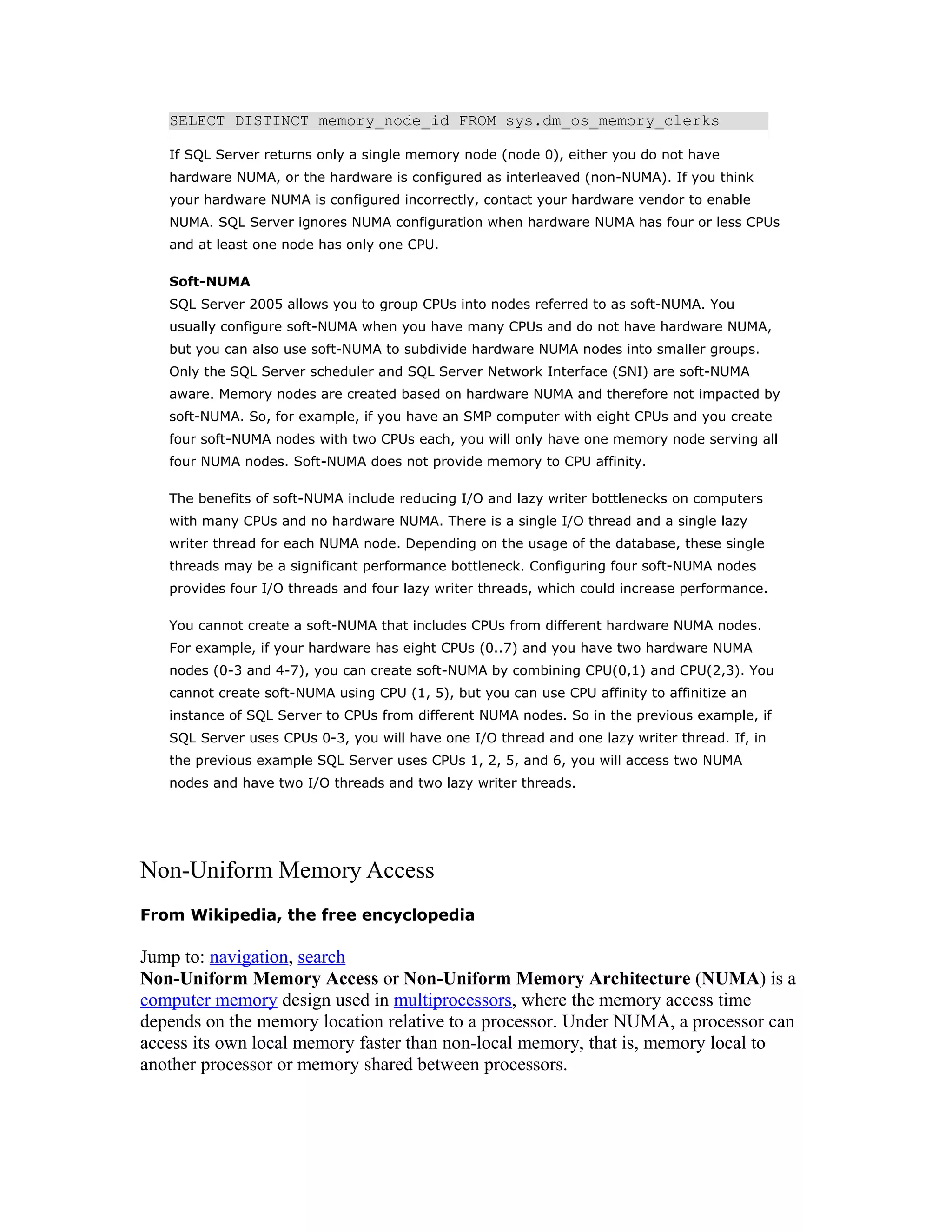 Numa (non uniform memory access) | PDF