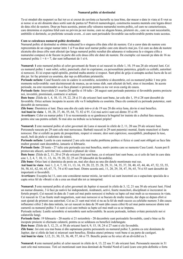 Numarul psihic al destinului | PDF
