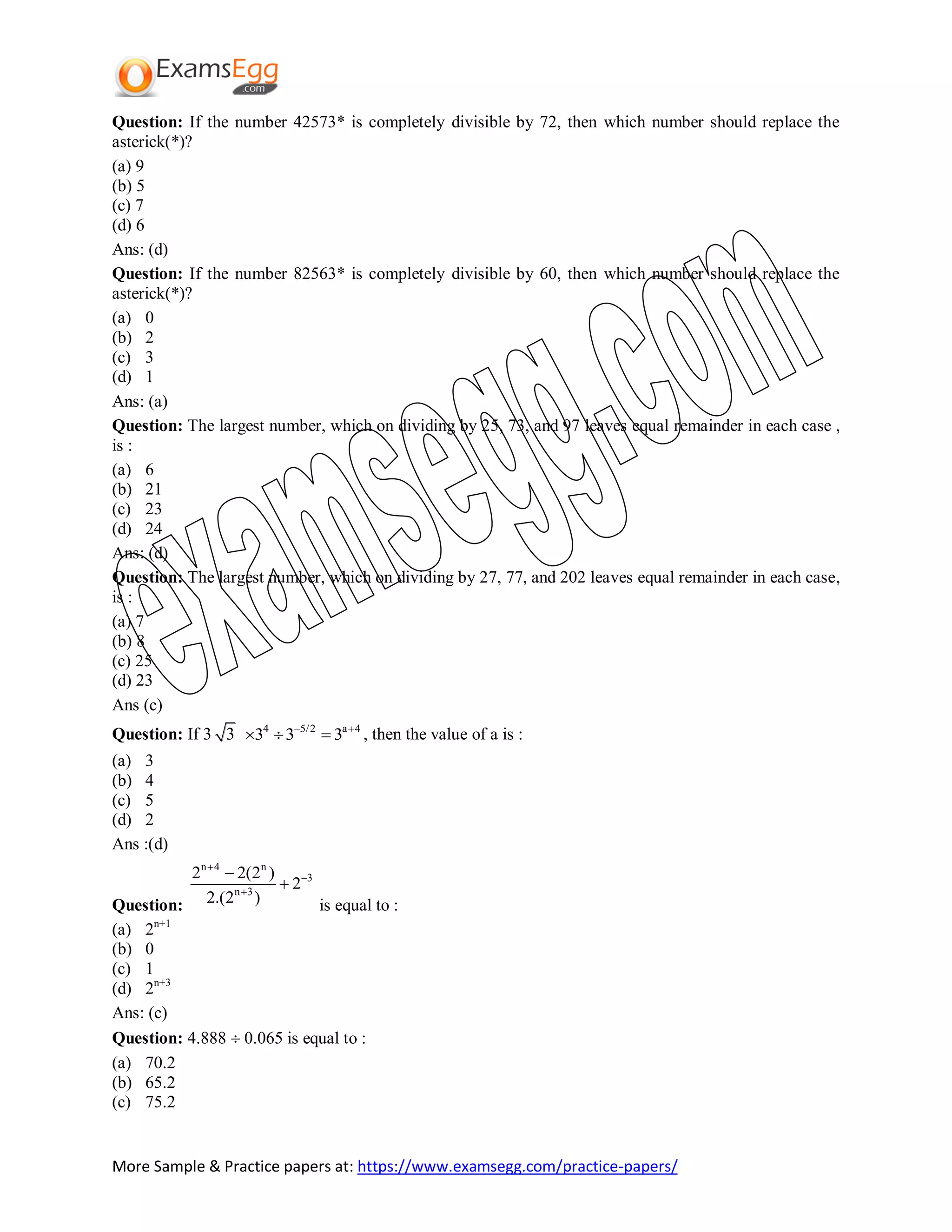 Basic Number Theory Questions for Practice by Examsegg | PDF