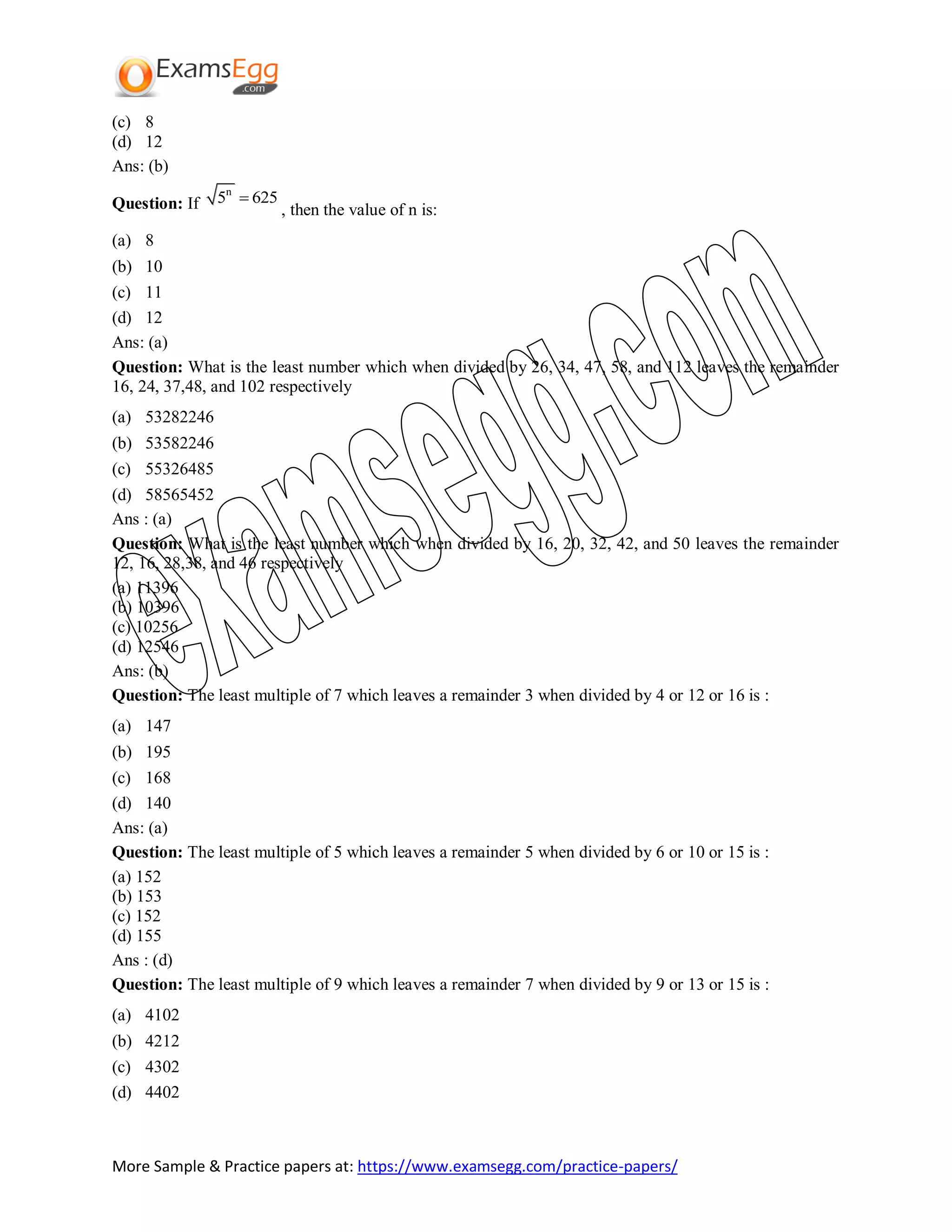 Basic Number Theory Questions for Practice by Examsegg | PDF