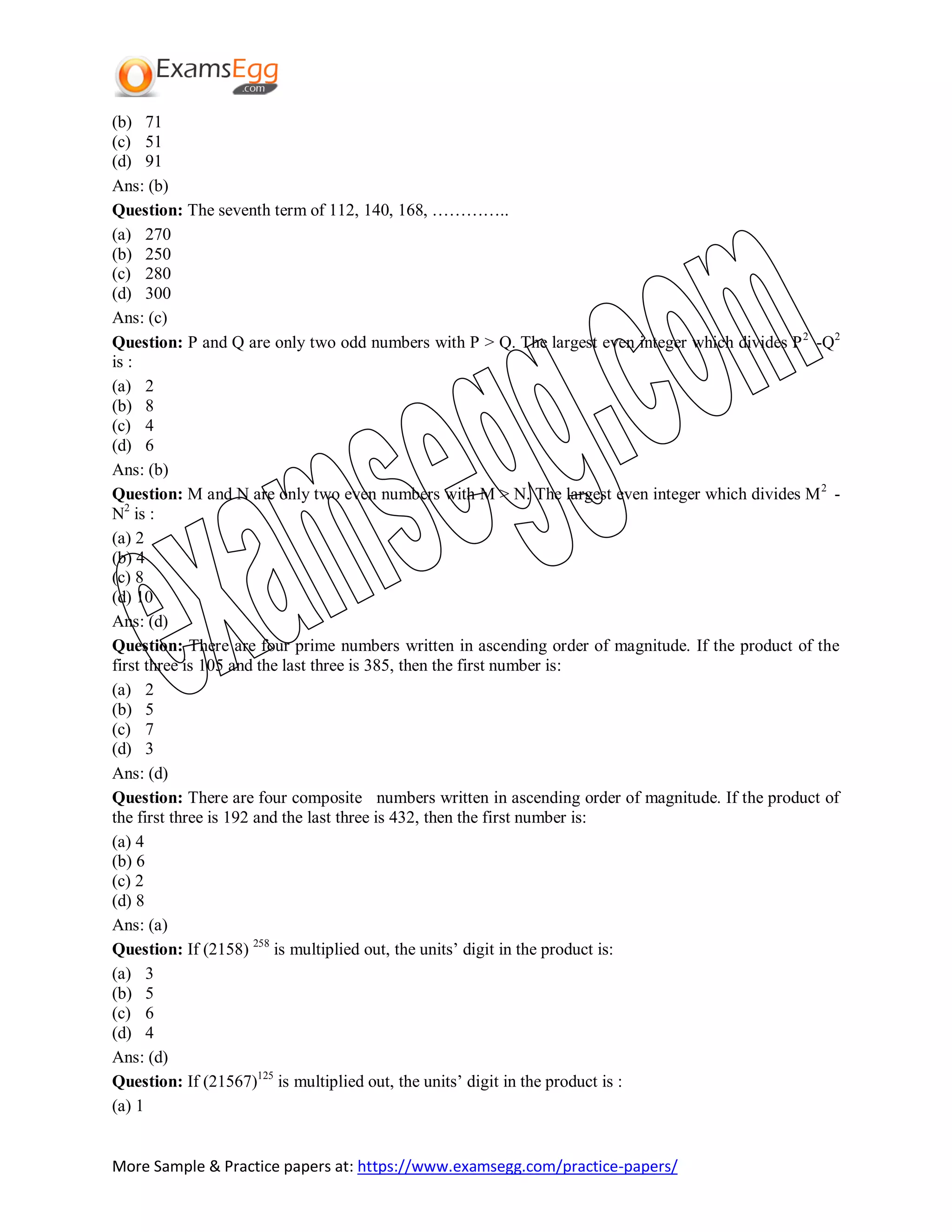 Basic Number Theory Questions for Practice by Examsegg | PDF