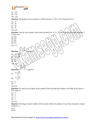 Basic Number Theory Questions for Practice by Examsegg | PDF
