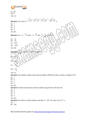 Basic Number Theory Questions for Practice by Examsegg | PDF