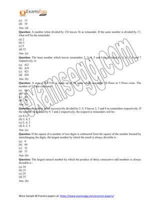 Basic Number Theory Questions for Practice by Examsegg | PDF