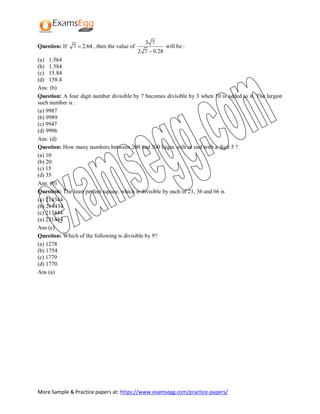 Basic Number Theory Questions for Practice by Examsegg | PDF