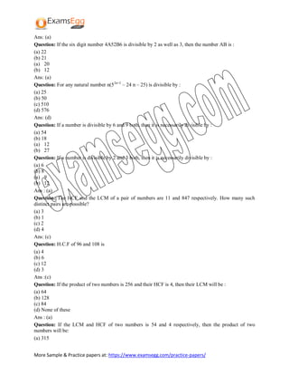 Basic Number Theory Questions for Practice by Examsegg | PDF