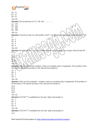 Basic Number Theory Questions for Practice by Examsegg | PDF