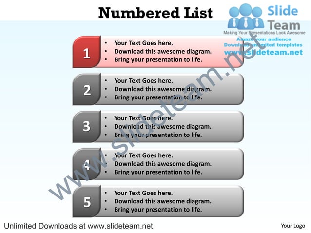 Numbered list powerpoint slides presentation diagrams templates | PDF