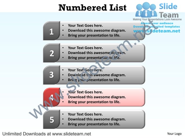 Numbered list powerpoint slides presentation diagrams templates | PDF