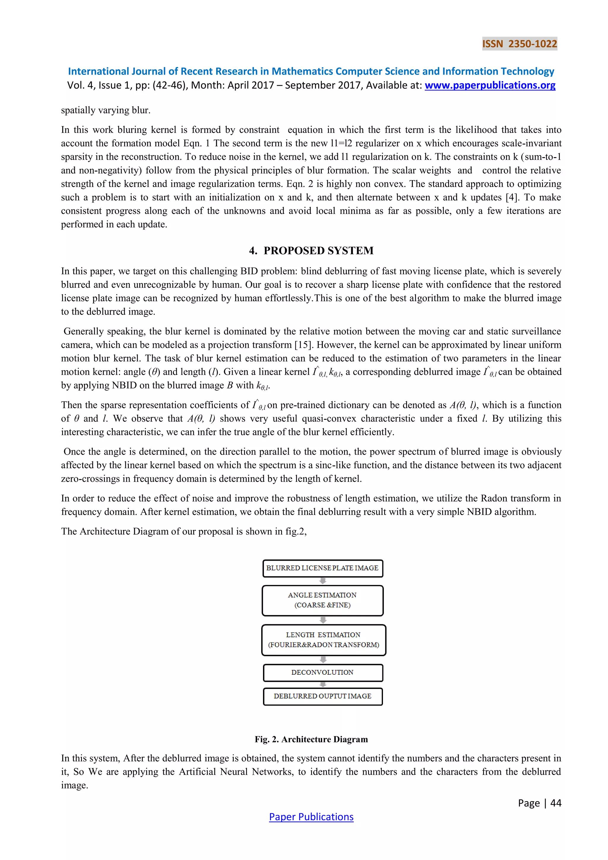 NUMBER PLATE IMAGE DETECTION FOR FAST MOTION VEHICLES USING BLUR KERNEL ESTIMATION AND ANN | PDF