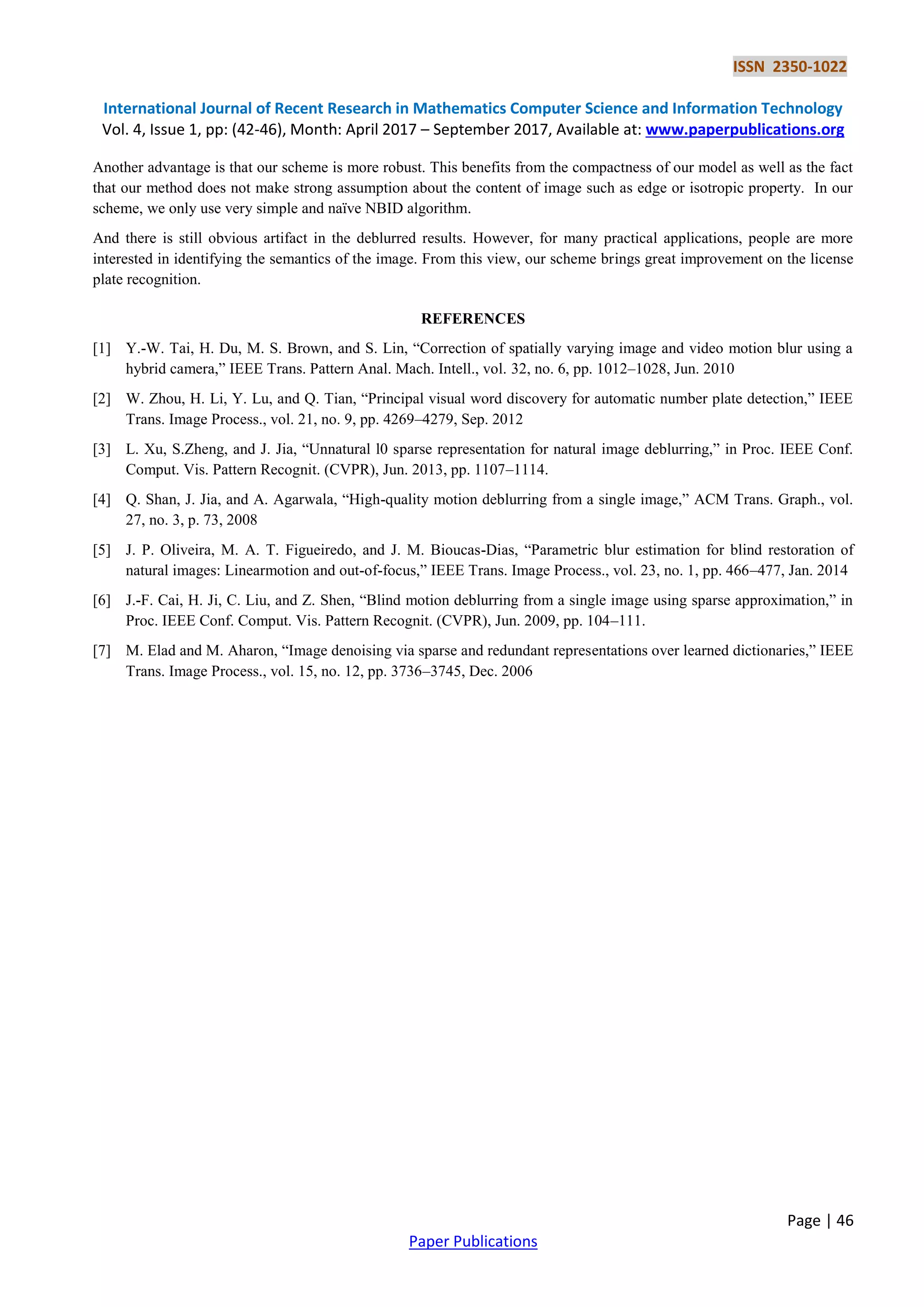 NUMBER PLATE IMAGE DETECTION FOR FAST MOTION VEHICLES USING BLUR KERNEL ESTIMATION AND ANN | PDF