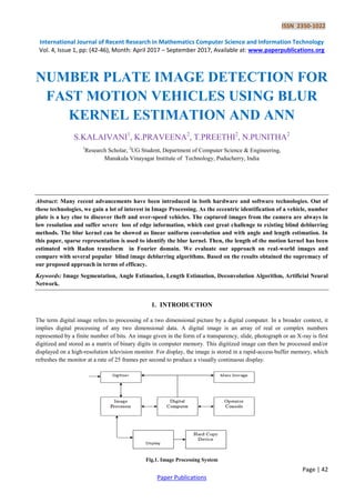 NUMBER PLATE IMAGE DETECTION FOR FAST MOTION VEHICLES USING BLUR KERNEL ...