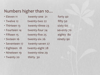numbers-1- 100 AND POSSESSIVE ADJECTIVES.ppt