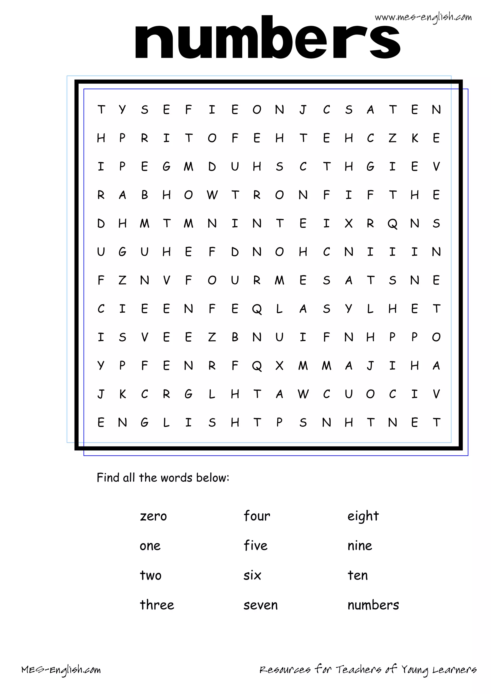 Numbers1 wordsearch | PDF