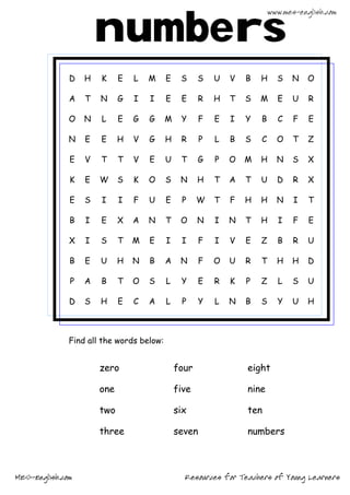 Numbers1 wordsearch | PDF