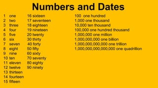 Numbers and dates | PPTX