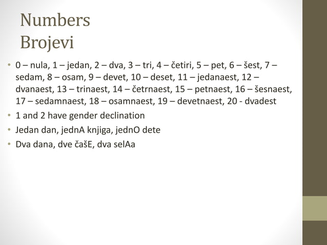 Numbers and plural in the Serbian Language | PPT
