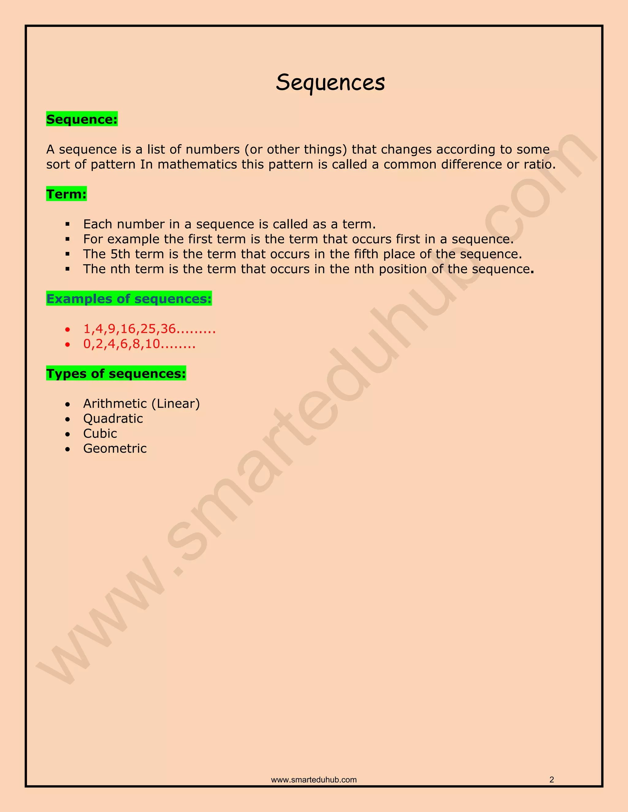 Linear, Quadratic and Cubic sequences | PDF