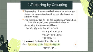 Presentation on Factoring by all methods | PPTX