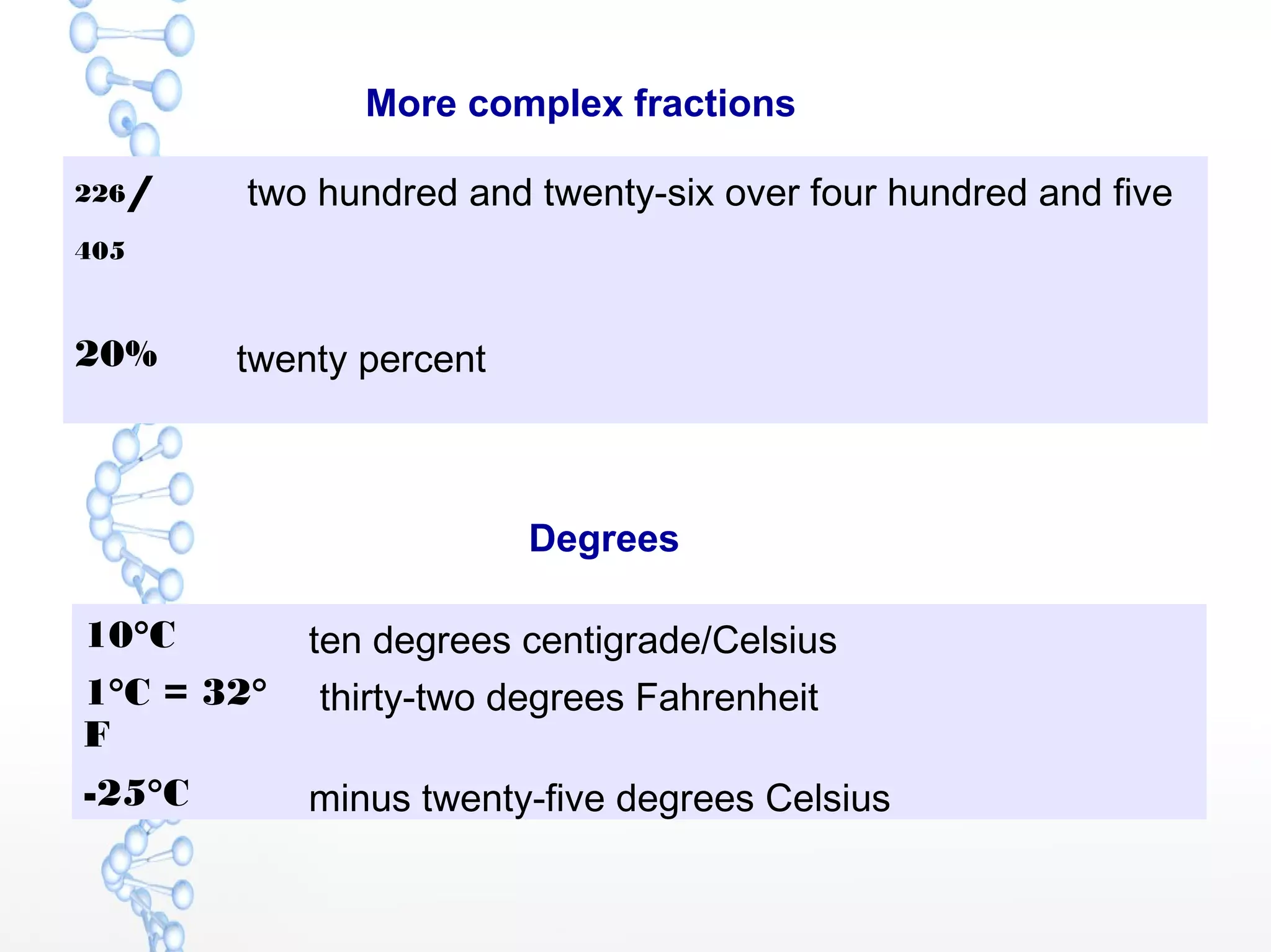 Numbers, fractions and degrees | PPT