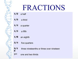 Numbers, fractions and degrees | PPT
