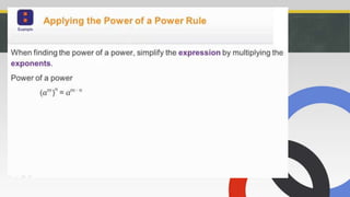 Numbers in exponential form raised to a power | PPT