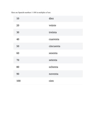 Numbers in Spanish | PDF