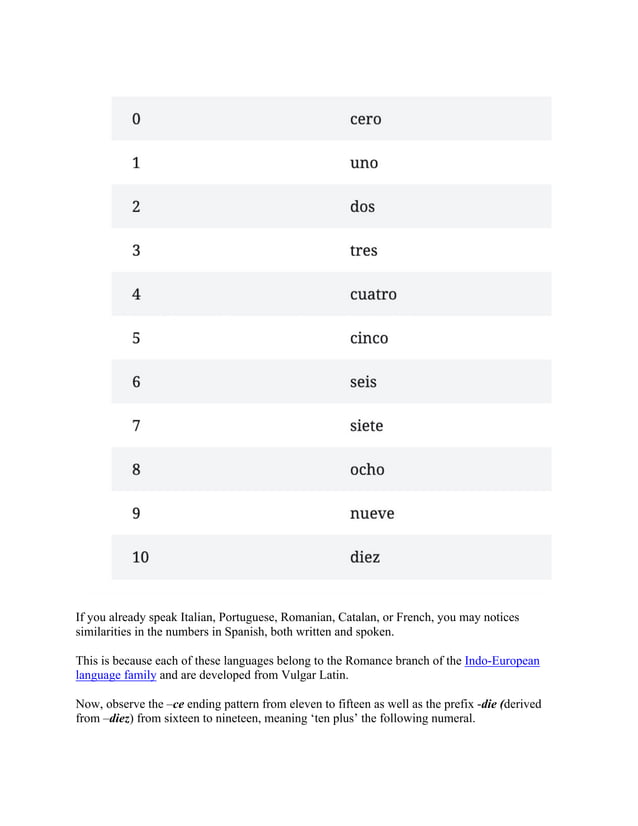 Numbers in Spanish | PDF
