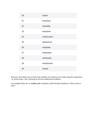 Numbers in Spanish | PDF