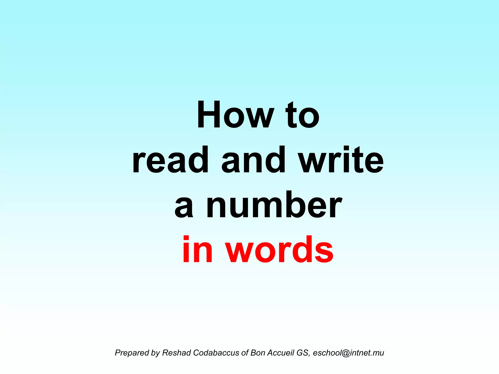 Numbers in words | PPS