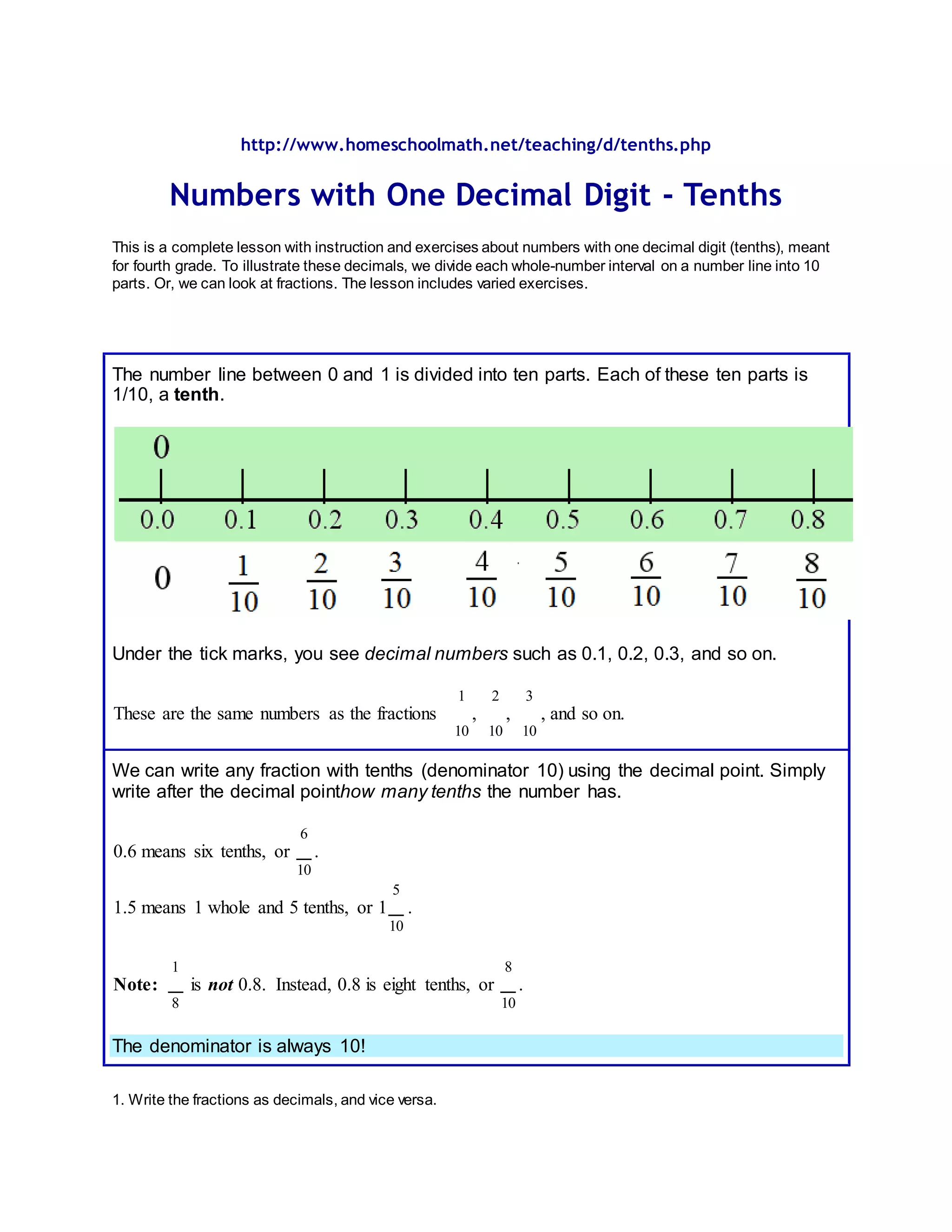 Numbers with one decimal digit | DOCX