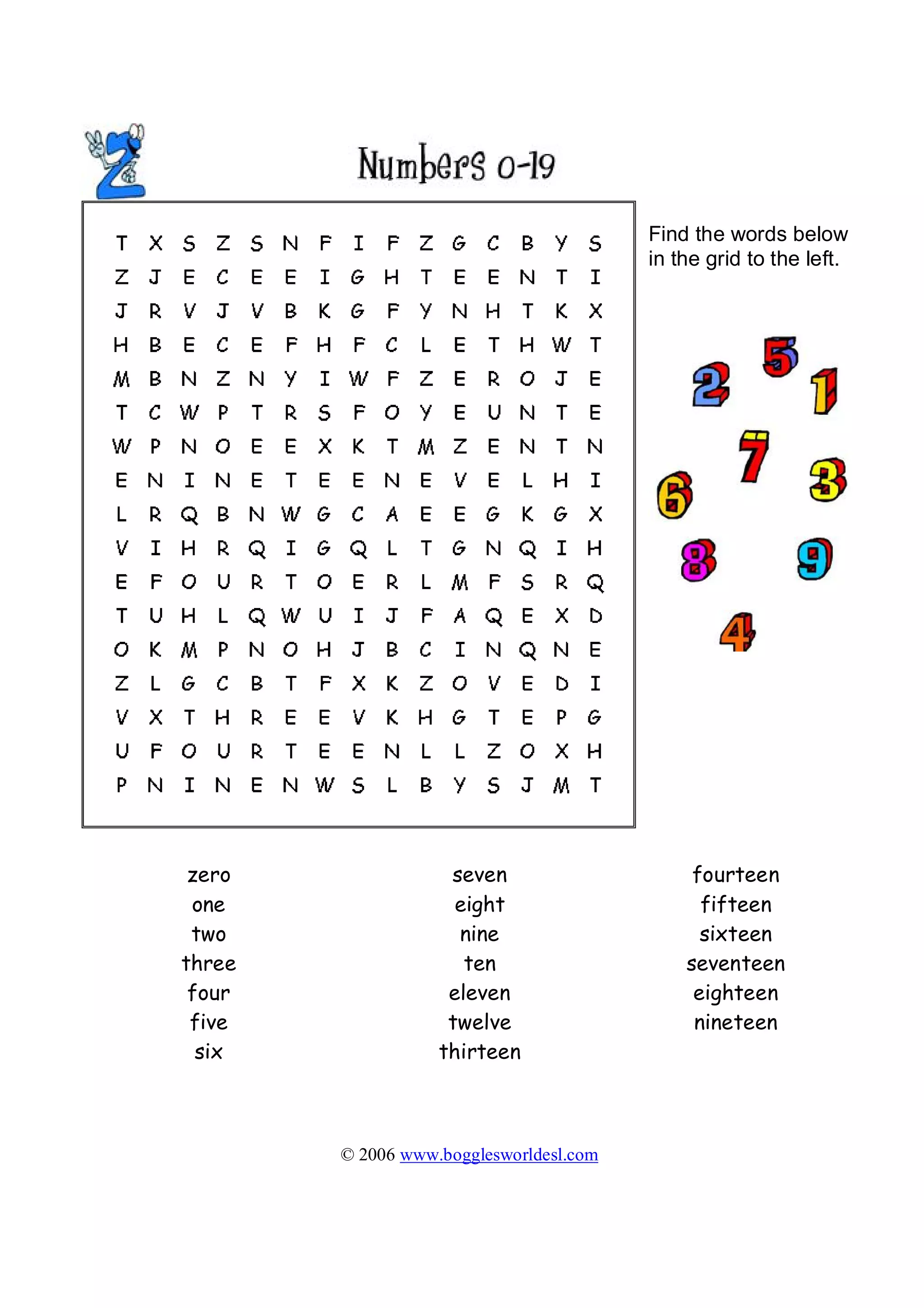 Numbers Wordsearch | PDF