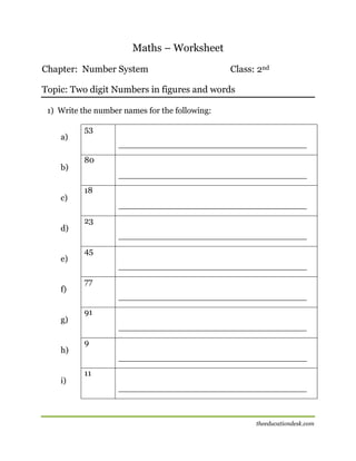 Maths: Number System Worksheet (CBSE Grade II) | PDF