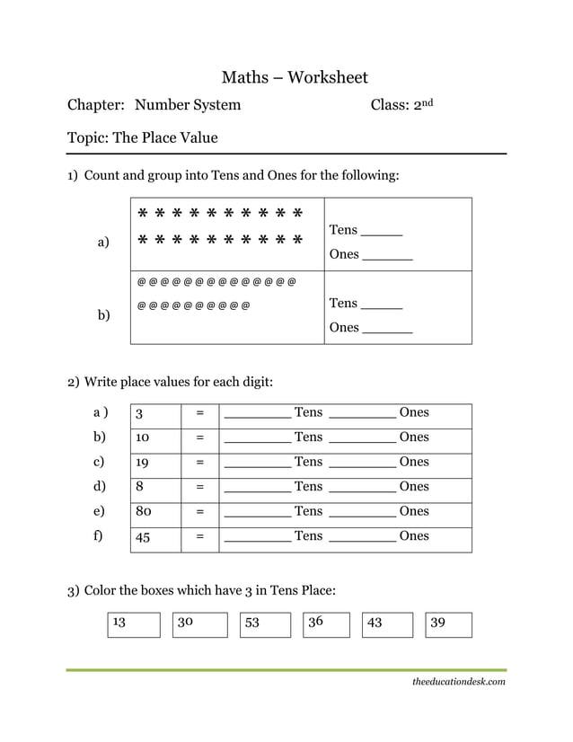 Maths: Number System Worksheet (CBSE Grade II) | PDF