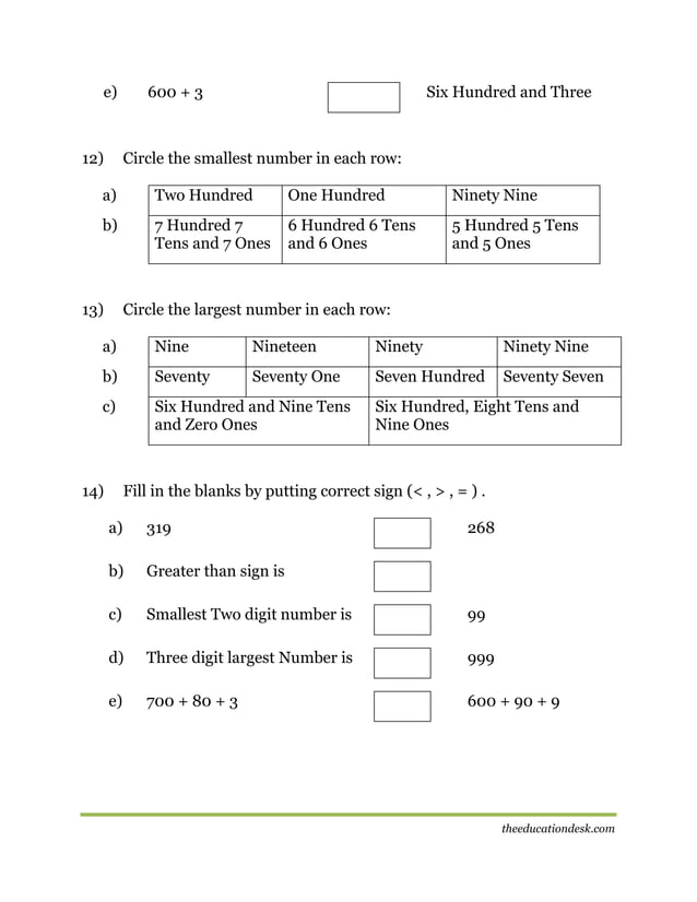 Maths: Number System Worksheet (CBSE Grade II) | PDF