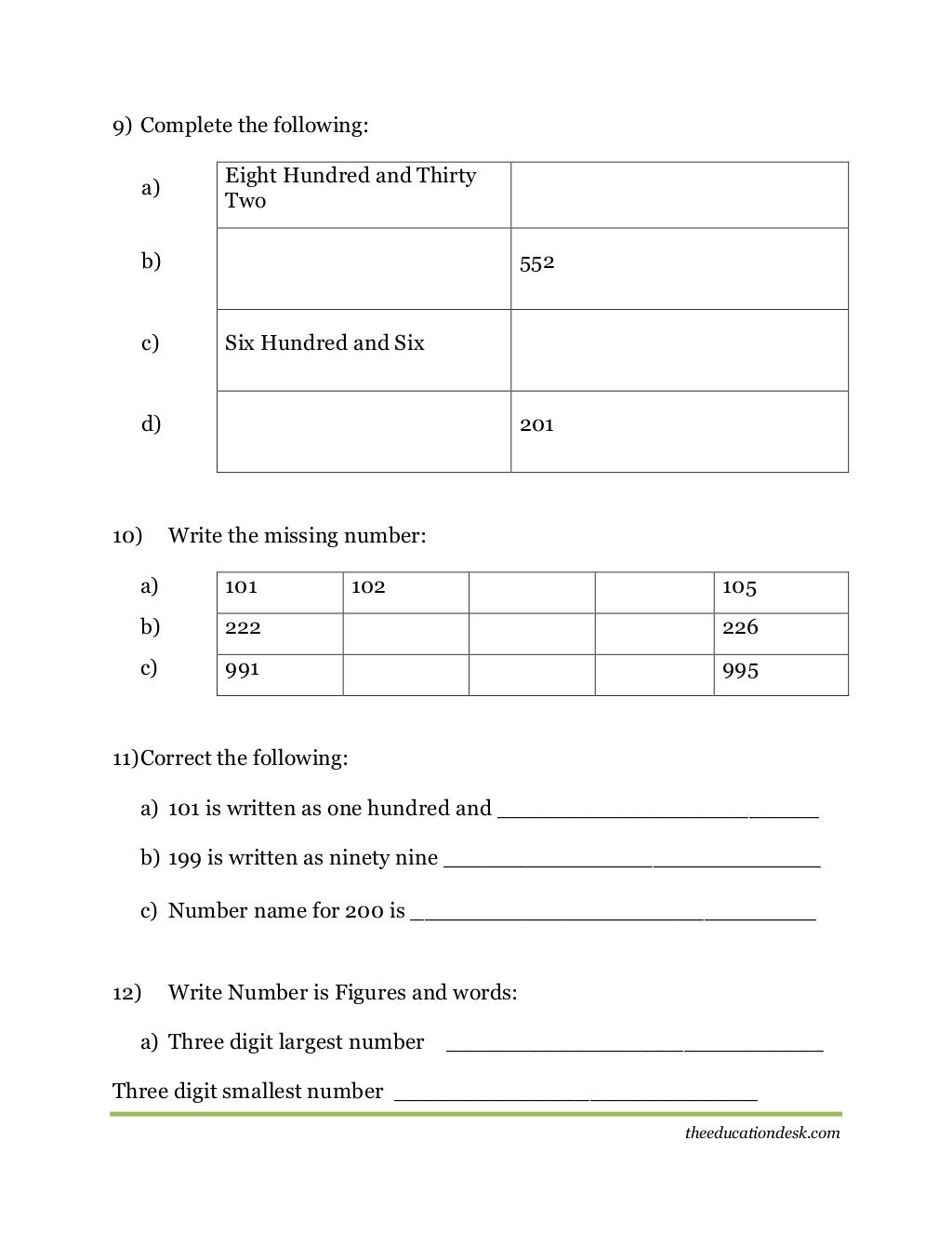 Maths: Number System Worksheet (CBSE Grade II)
