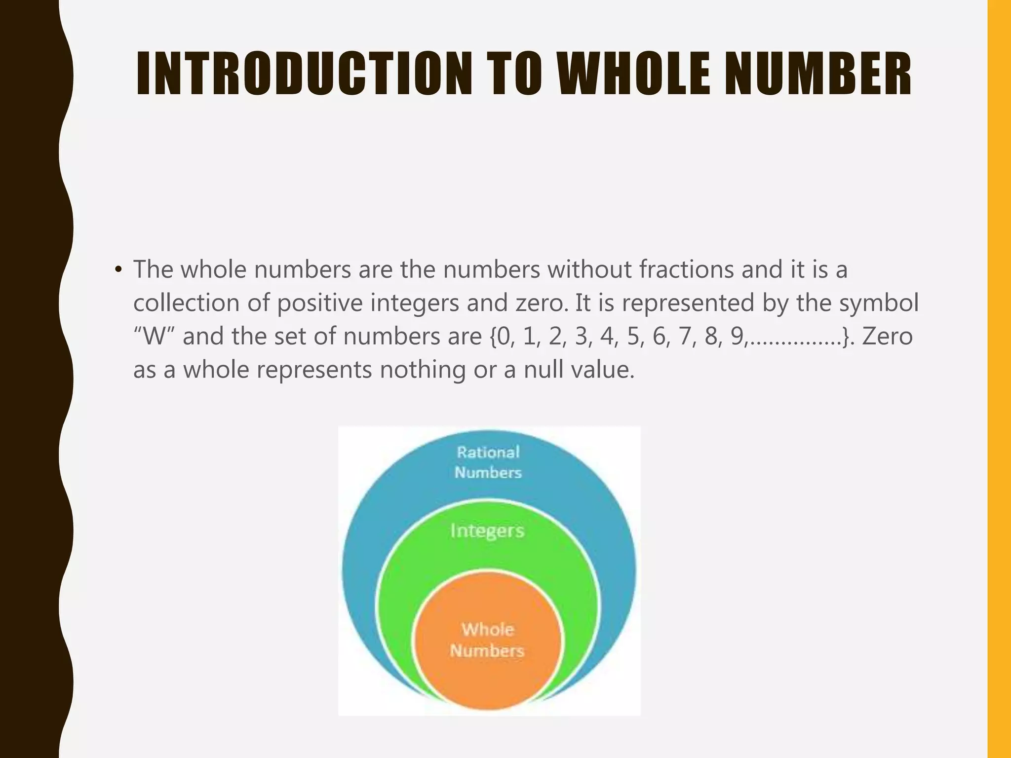 Number system(Types of numbers, whole number, its properties, integer and its representation) | PPT