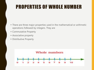 Number system(Types of numbers, whole number, its properties, integer and its representation) | PPTX
