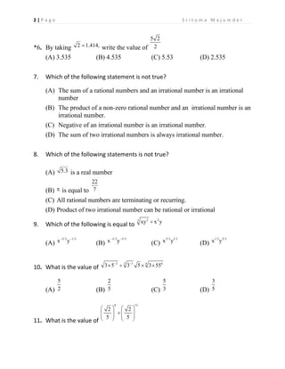 CBSE - Grade 9 - Mathematics - Number System - Multiple Choice ...