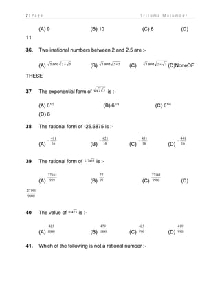 CBSE - Grade 9 - Mathematics - Number System - Multiple Choice ...