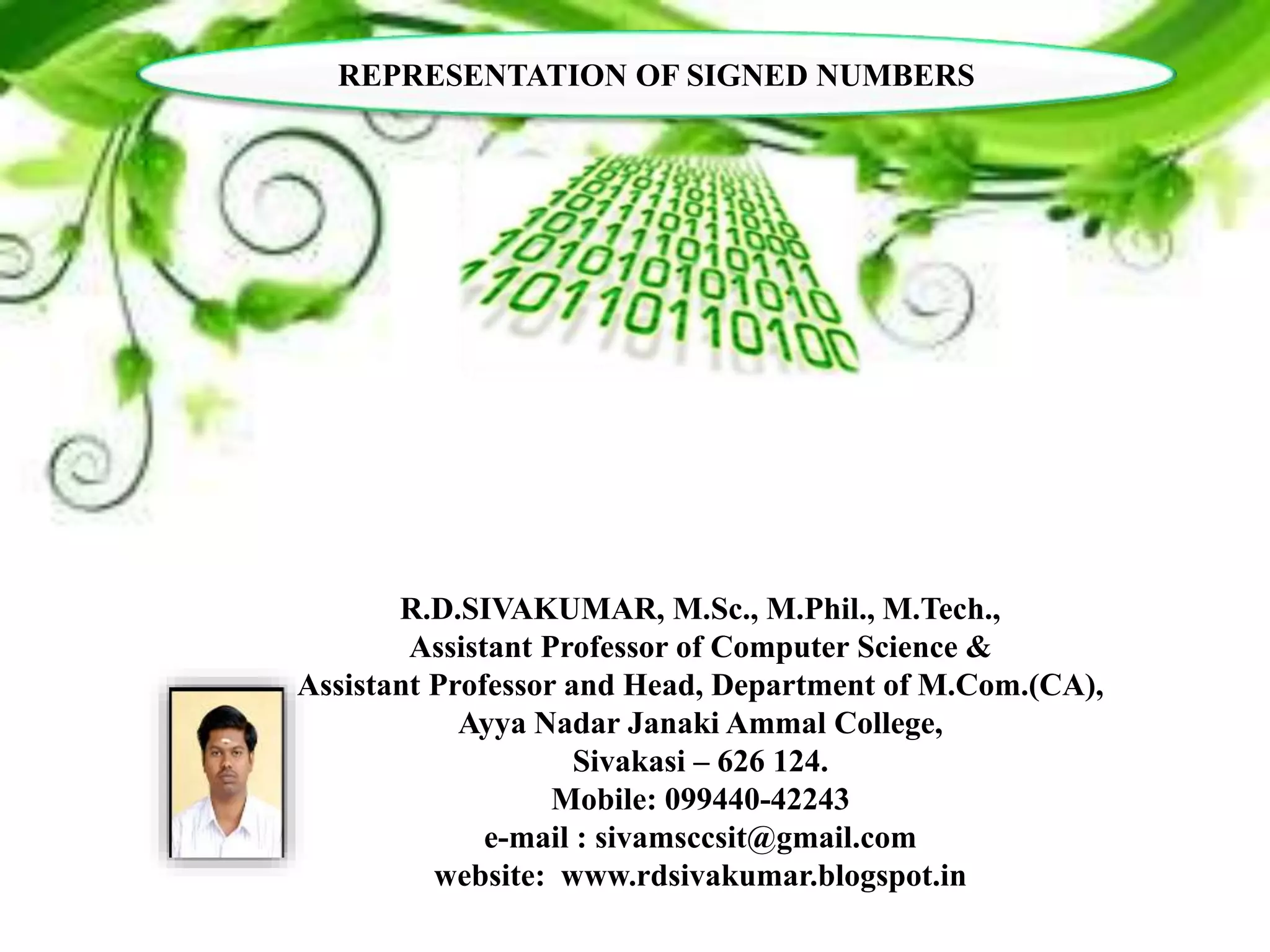 Representation of Signed Numbers - R.D.Sivakumar | PPTX
