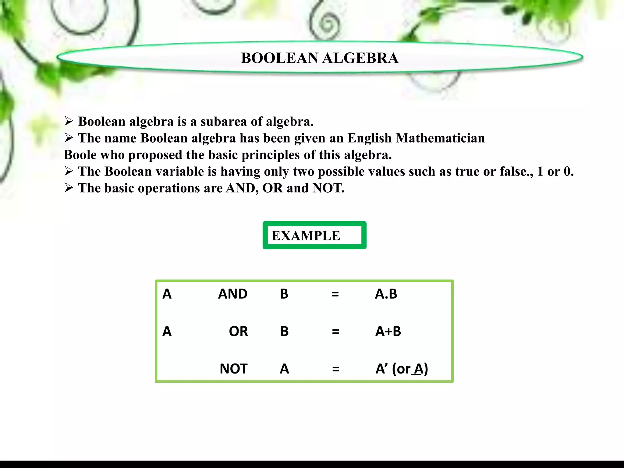 Boolean Algebra - R.D.Sivakumar | PPT
