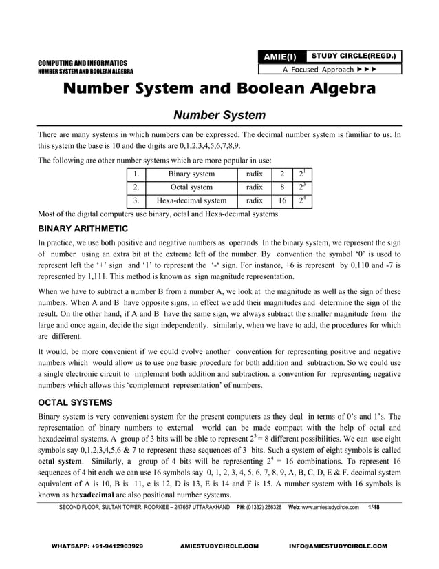 Number System and Boolean Algebra | PDF | Computing | Technology & Computing
